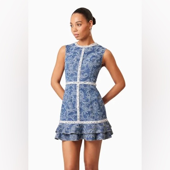 Elliatt | Dresses | Nwt Elliatt Denver Blue Paisley Mini Denim Ruffle ...